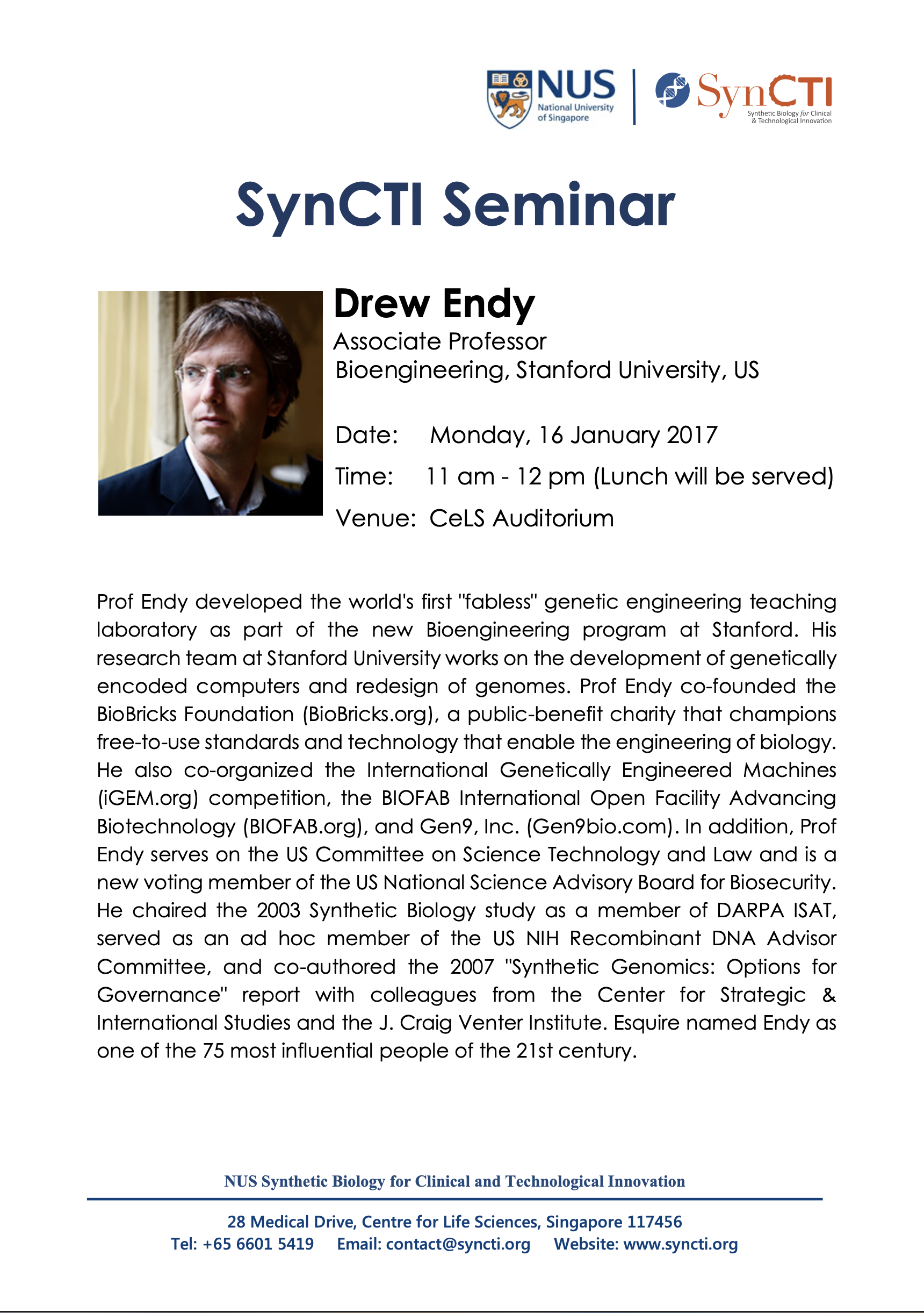 SynCTI Seminar: Dr. Drew Endy – SynCTI